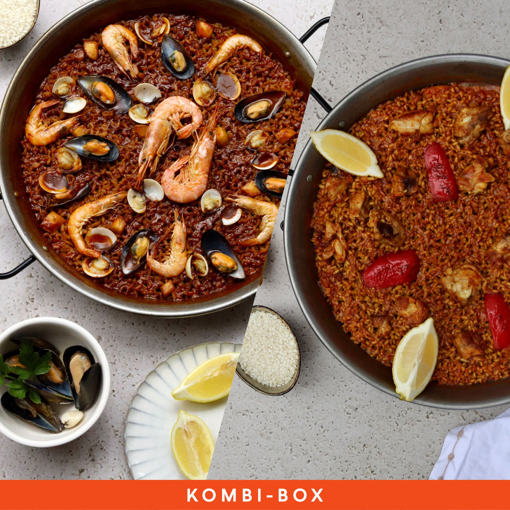 Spanische Paella Kombi-Box (Meeresfrüchte & Hühnchen) - 8 Pers. – getvoila
